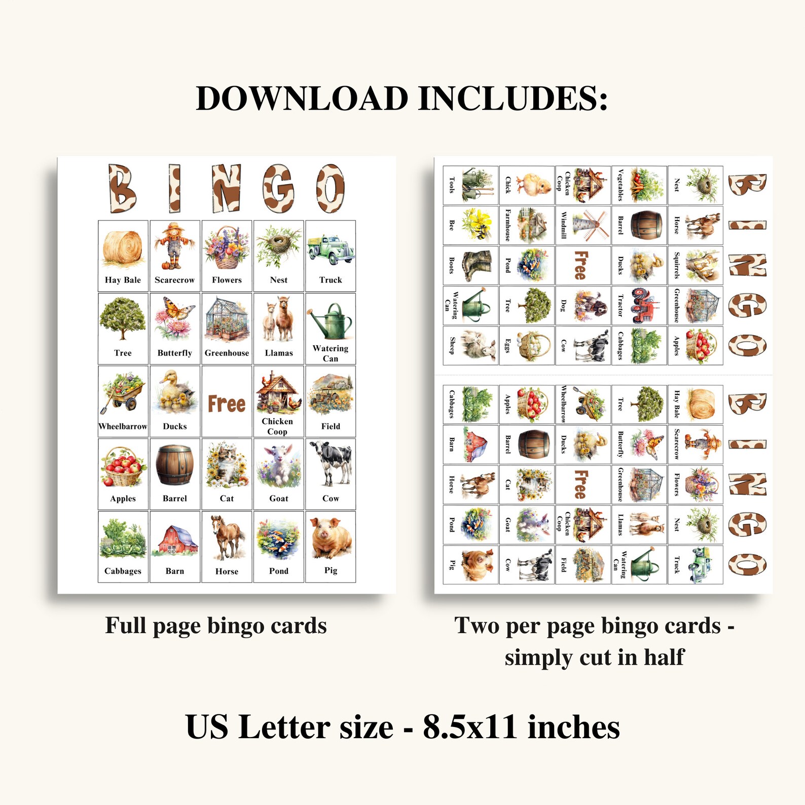 50 Printable Farm Bingo Cards Farm Themed Picture Bingo - Etsy