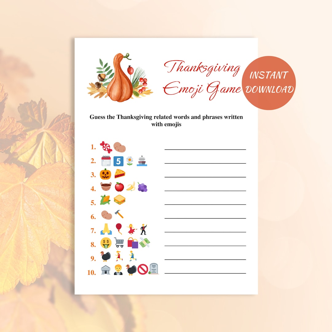Printable Thanksgiving Emoji Game: Answer Key Included DOWNLOAD - Etsy
