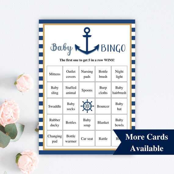 Nautical Baby Shower Bingo Printable Nautical Baby Shower Bingo Cards