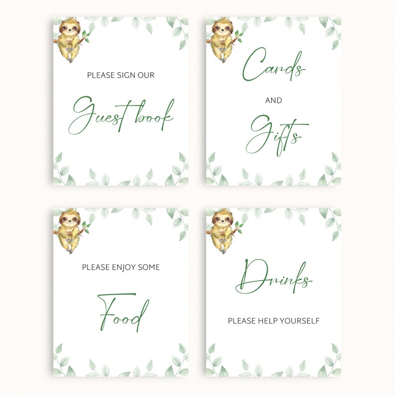 16 Printable Sloth Baby Shower Table Signs 8x10 Baby Shower - Etsy
