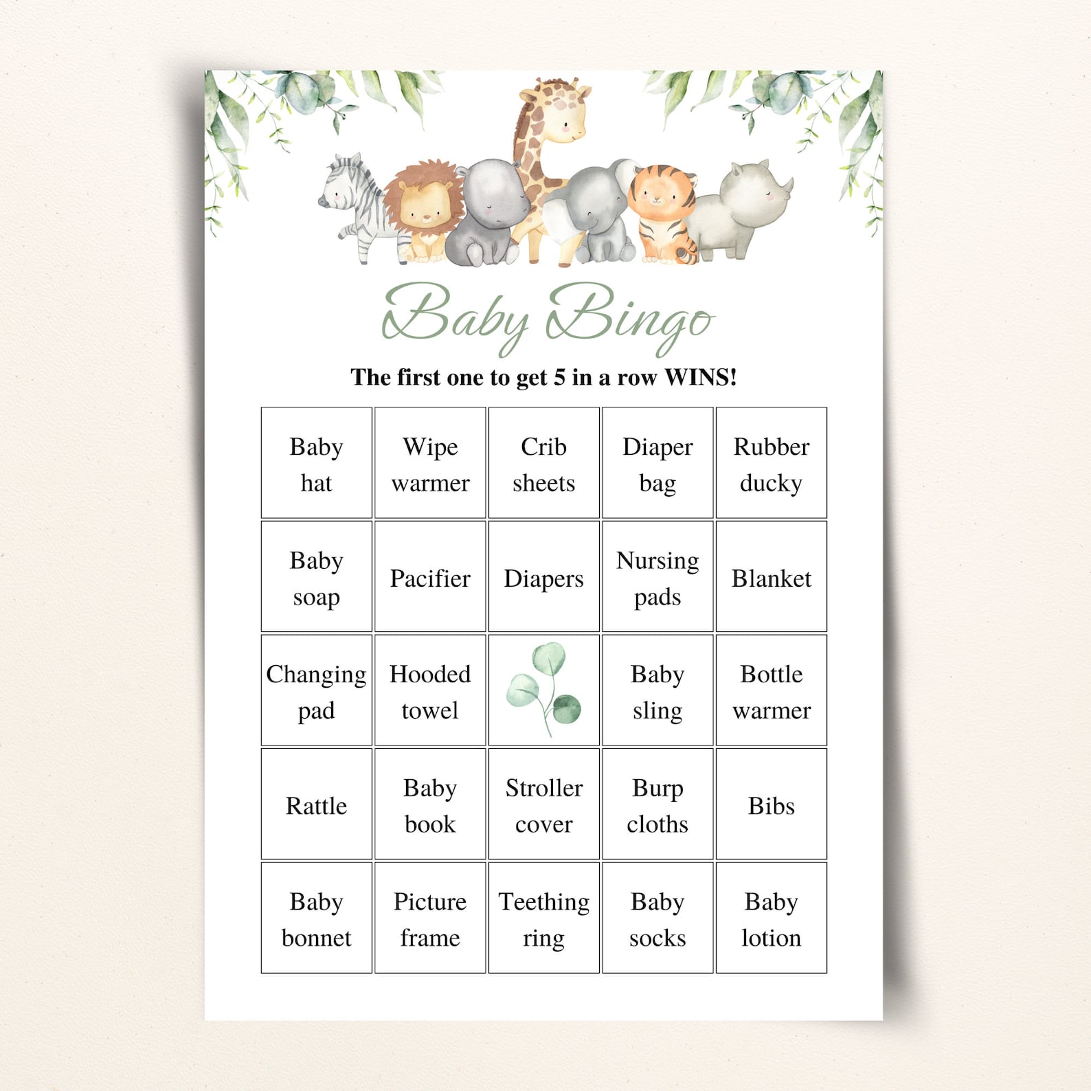 Free Safari Baby Shower Bingo Printable at Timothy Orear blog