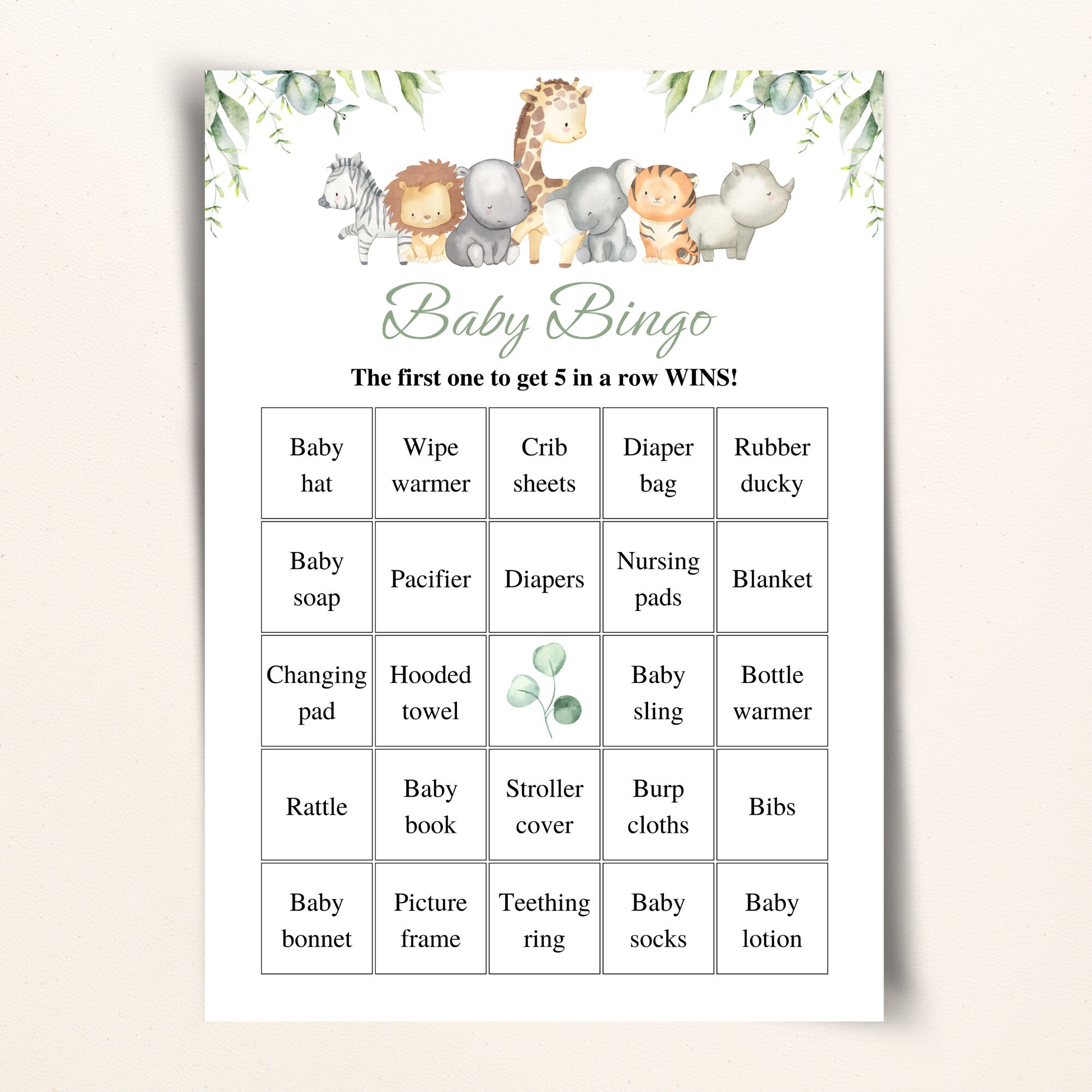 30 Printable Safari Baby Shower Bingo Cards 5x7'' - Etsy UK