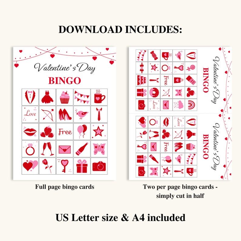 30 Printable Valentine's Day Bingo Cards Valentine's Day Games ...
