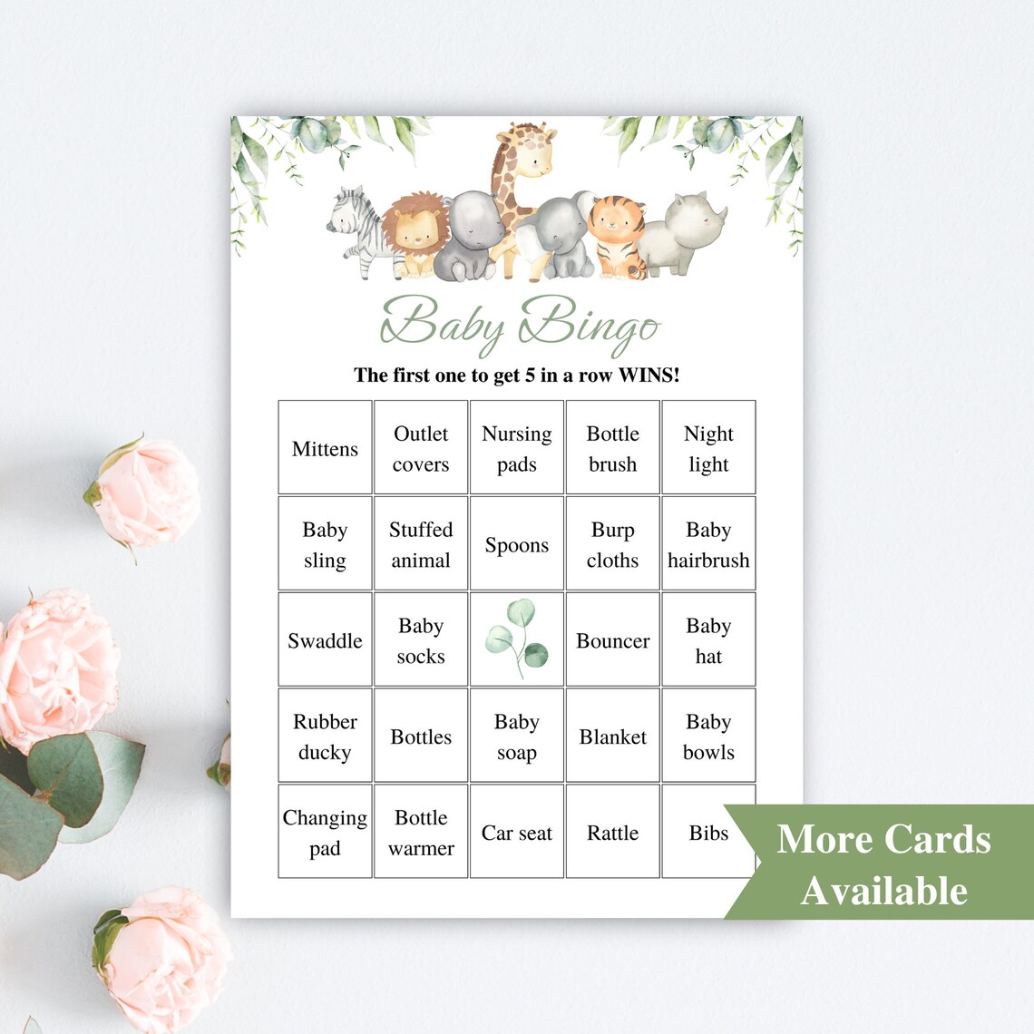 30 Printable Safari Baby Shower Bingo Cards 5x7'' Prefilled Baby Bingo ...