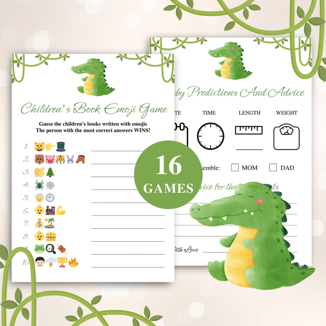 16 Printable Alligator Baby Shower Games | 5x7'' Crocodile Baby Shower ...