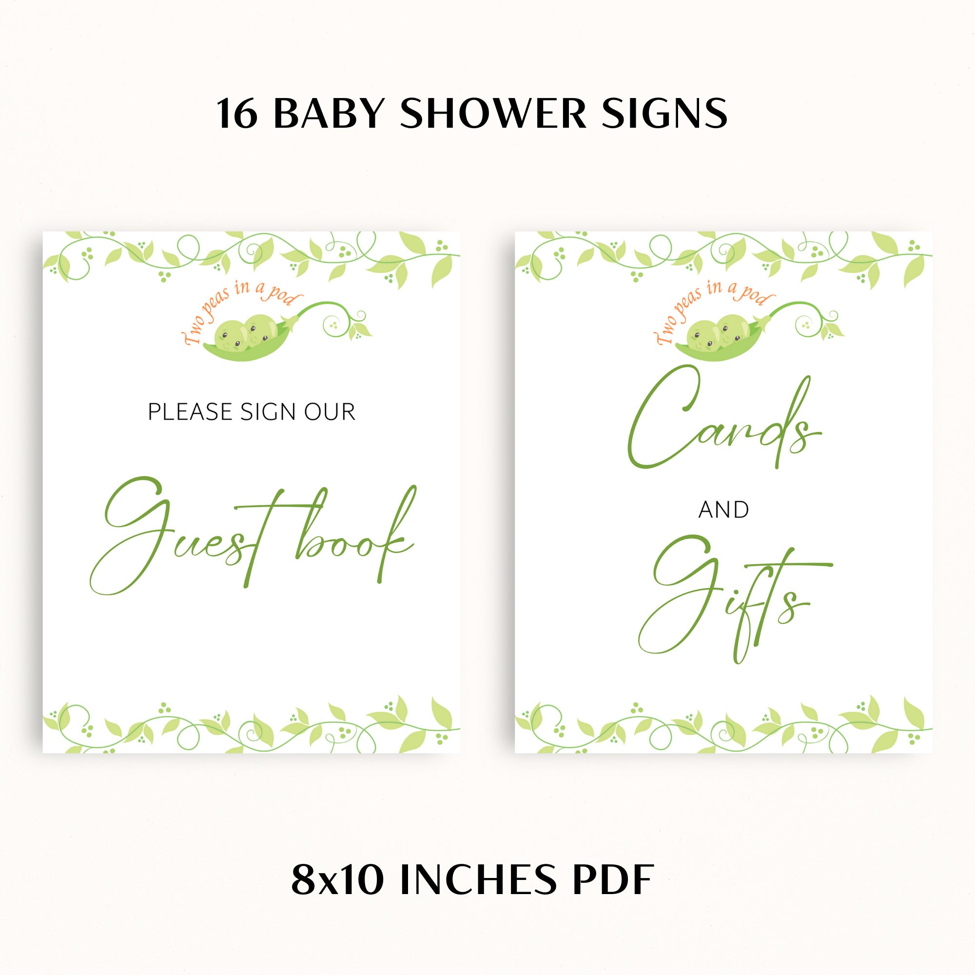 16 Printable Two Peas in A Pod Baby Shower Table Signs, Twin Baby ...