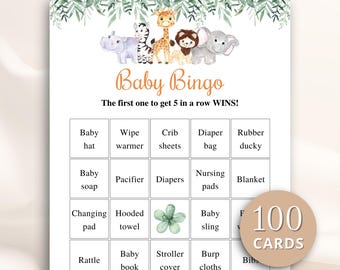 100 Printable Safari Baby Shower Bingo Cards, Prefilled Baby Gift Bingo ...