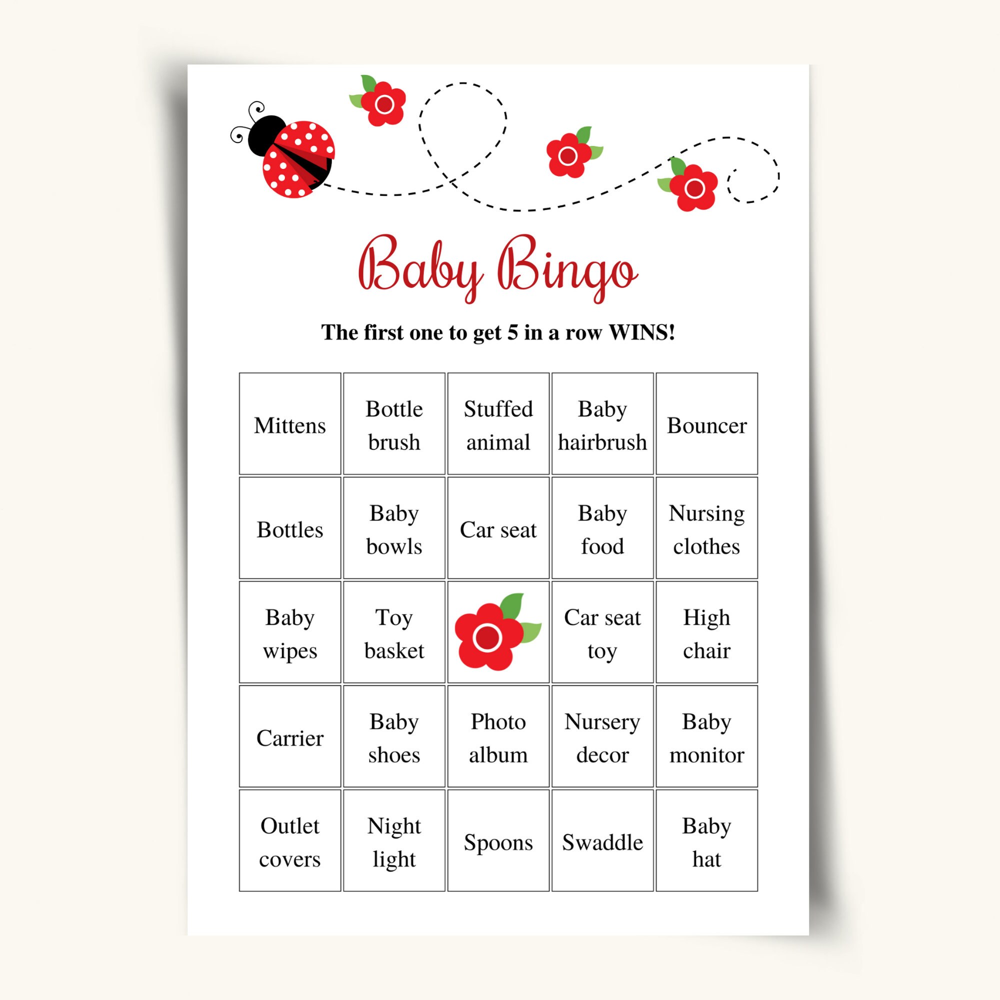 30 Printable Prefilled Baby Shower Bingo Cards, Ladybug Baby Shower ...