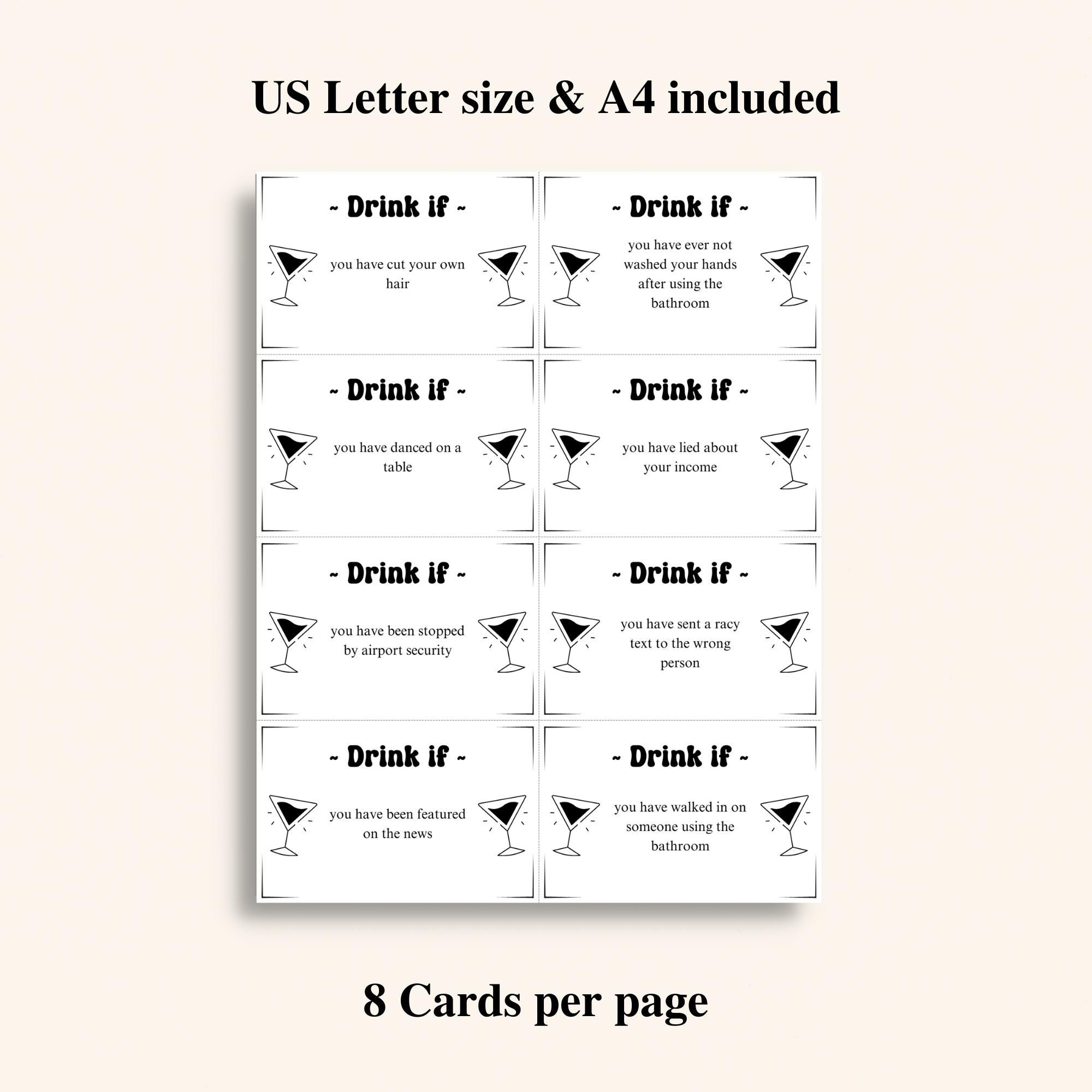 64 Printable Drinking Game Cards: Adult Party Games, US Letter & A4 ...