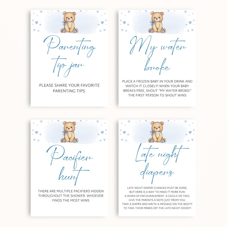 16 Printable Teddy Bear Baby Shower Table Signs 8x10 Baby Shower Sign ...