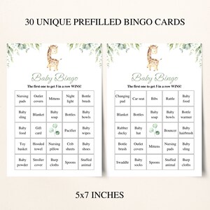 30 Printable Giraffe Baby Shower Bingo Cards | 5x7'' Prefilled Baby ...