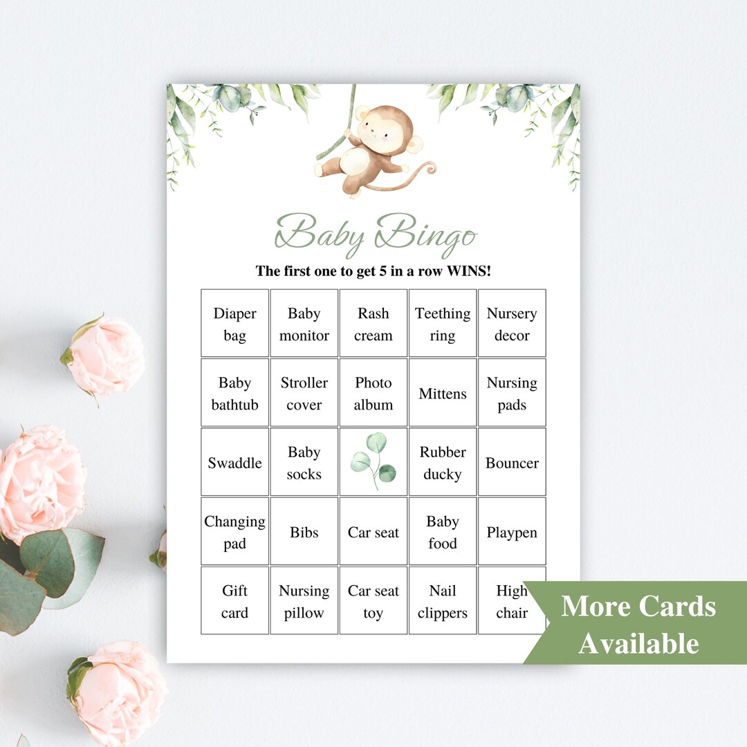 30 Printable Monkey Baby Shower Bingo Cards | 5x7'' Prefilled Baby ...