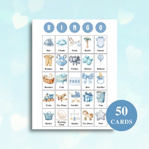 50 Printable Boy Baby Shower Bingo Cards | Baby Shower Picture Bingo ...