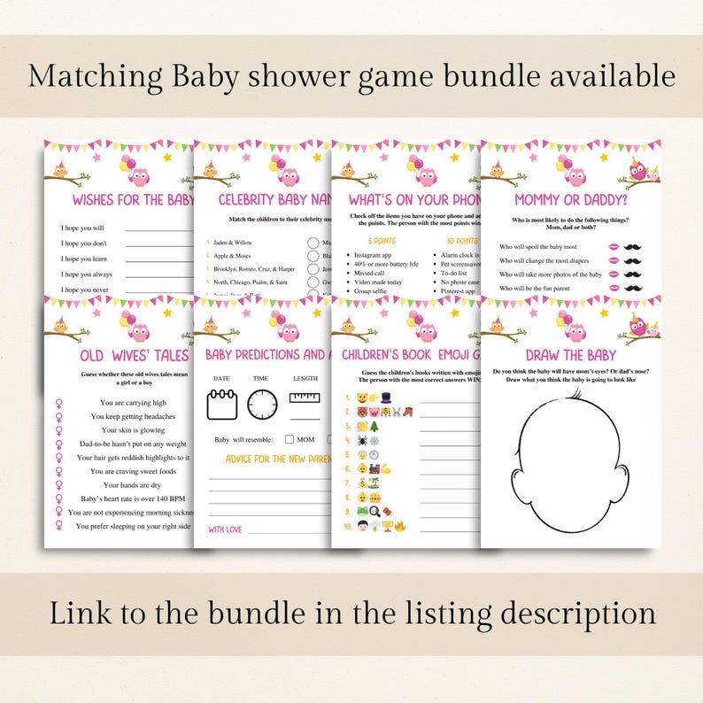 100 Printable Pink Owl Baby Shower Bingo Cards, Prefilled Baby Shower ...