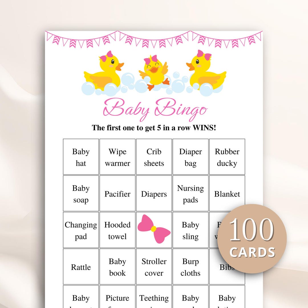 100 Printable Rubber Ducky Baby Shower Bingo Cards, Prefilled Baby ...