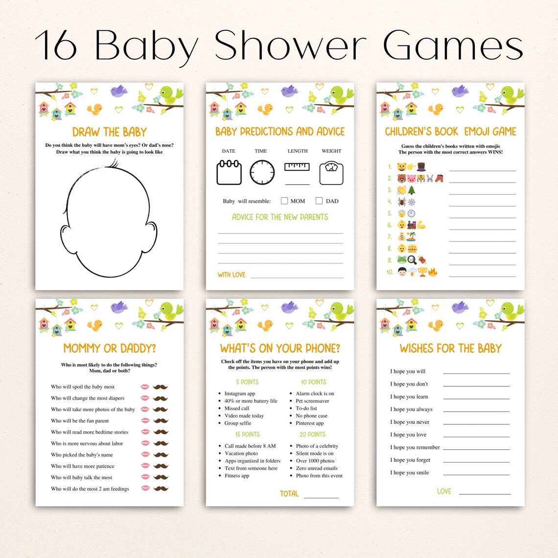 16 Printable Bird Baby Shower Games Little Birdie Baby - Etsy