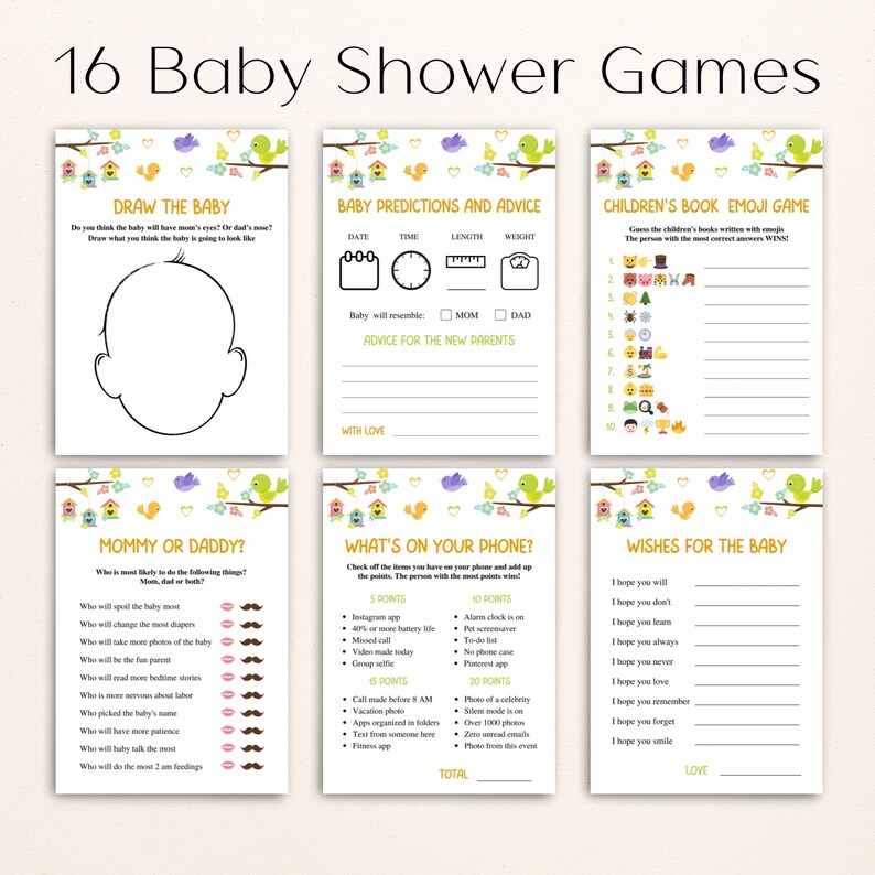 16 Printable Bird Baby Shower Games Little Birdie Baby Shower Game ...