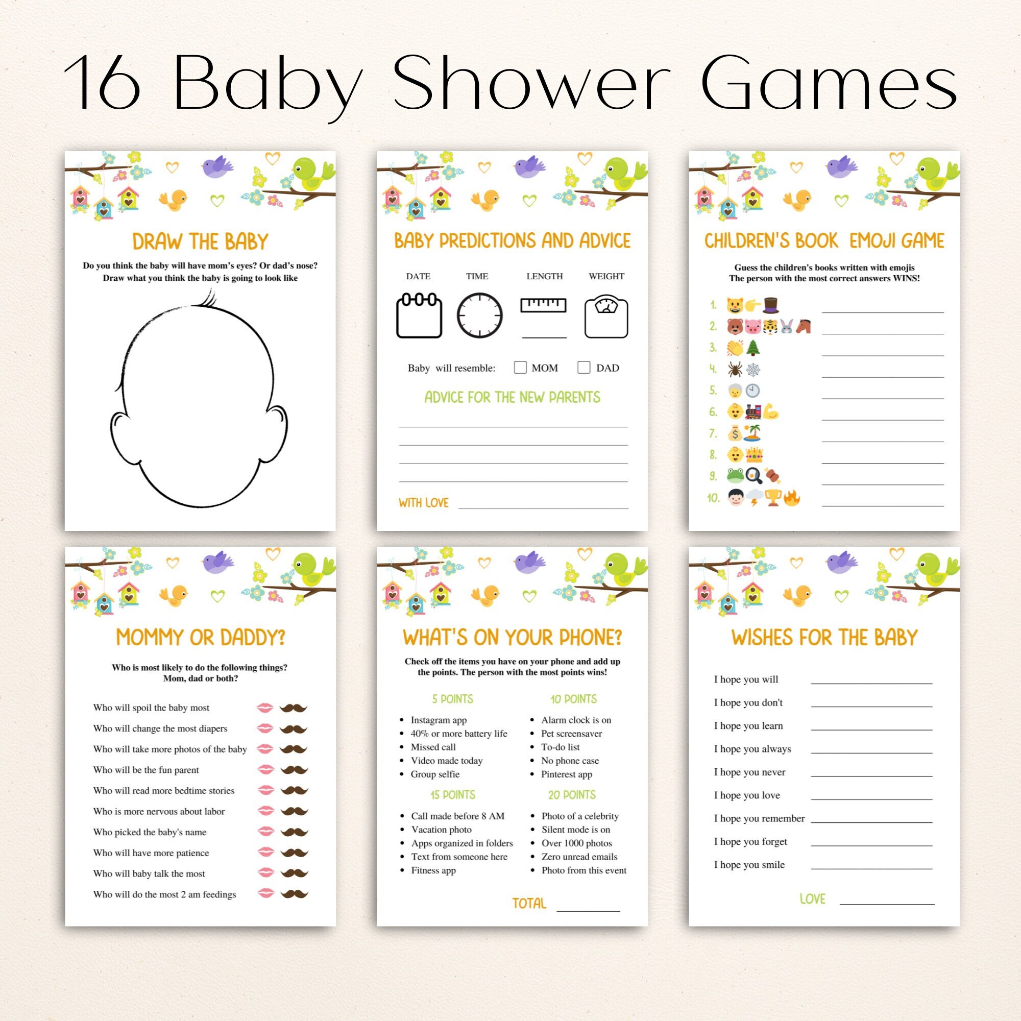 16 Printable Bird Baby Shower Games Little Birdie Baby Shower Game ...