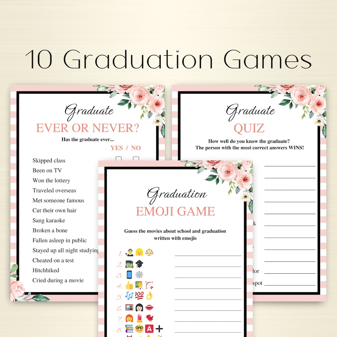 10 Printable Graduation Party Games, Floral Graduation Game Pack, Fun ...