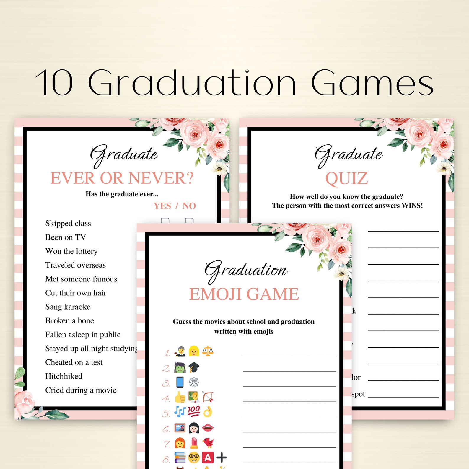 10 Printable Graduation Party Games, Floral Graduation Game Pack, Fun ...