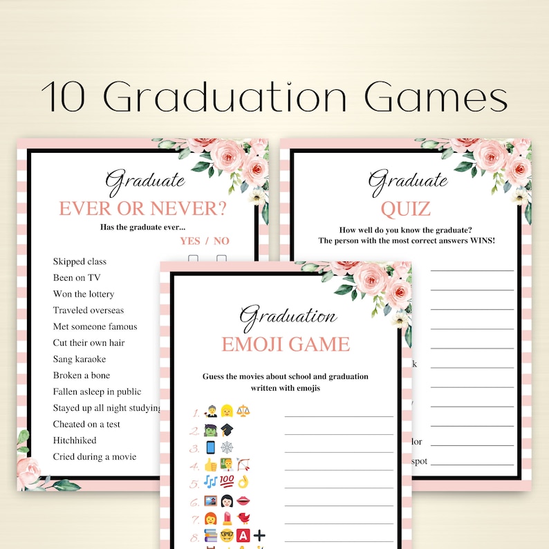 10 Printable Graduation Party Games, Floral Graduation Game Pack, Fun ...