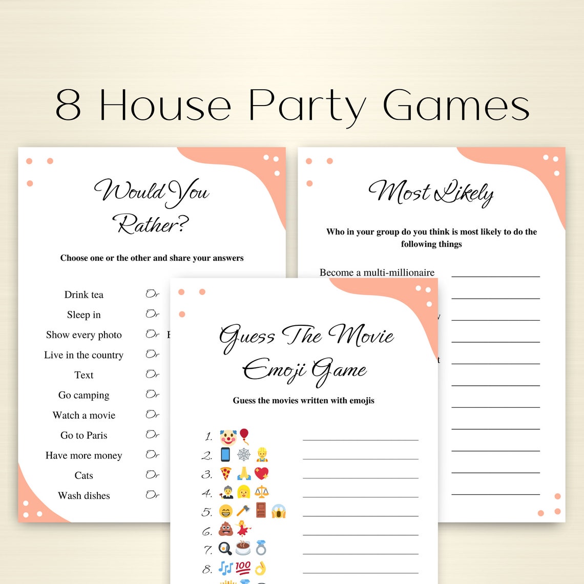 8 Printable House Party Games Fun Cocktail Party Games for Adults ...