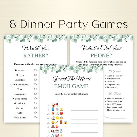 8 Printable Dinner Party Games Dinner Table Party Games Etsy