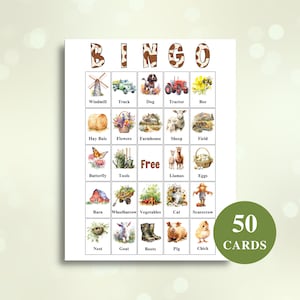 50 Printable Farm Bingo Cards | Farm Themed Picture Bingo Cards | Farm ...