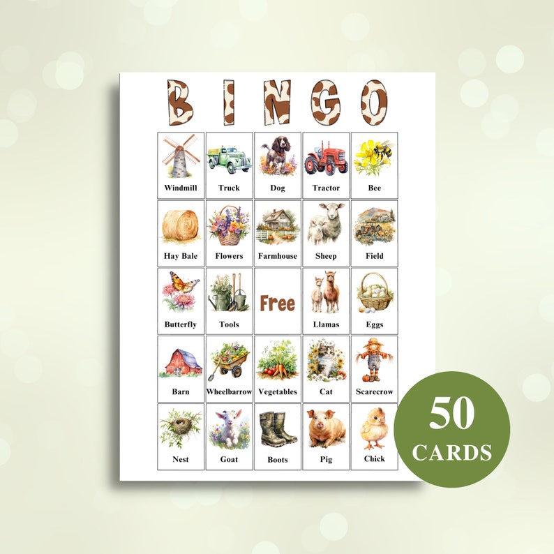 50 Printable Farm Bingo Cards | Farm Themed Picture Bingo Cards | Farm ...