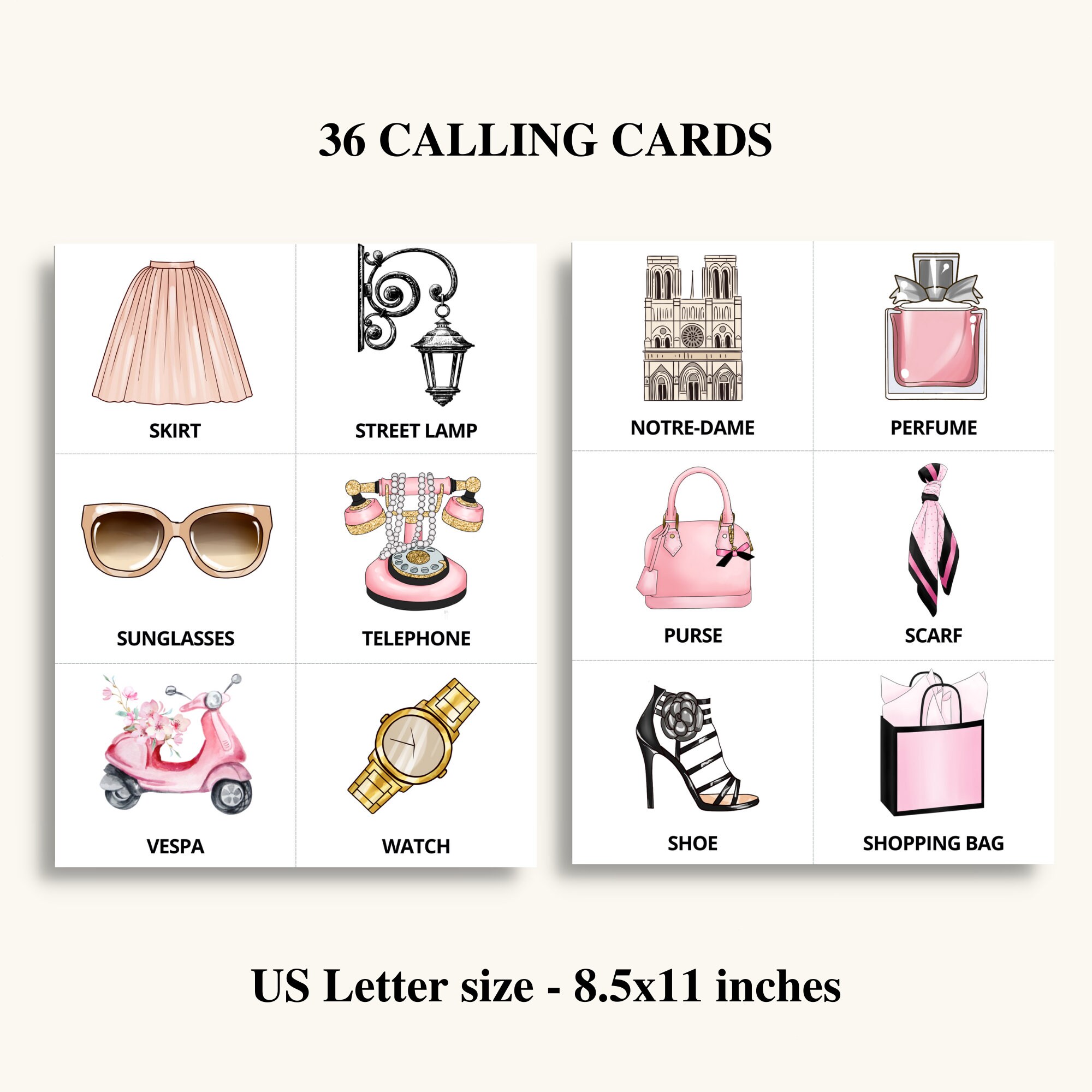 50 Printable Paris Picture Bingo Cards, Parisian Bridal Shower Games ...