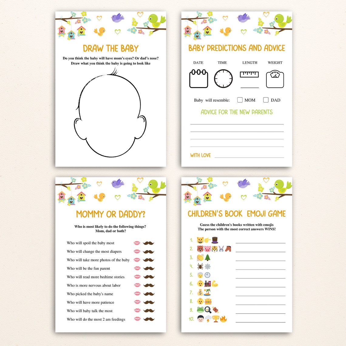 16 Printable Bird Baby Shower Games Little Birdie Baby - Etsy