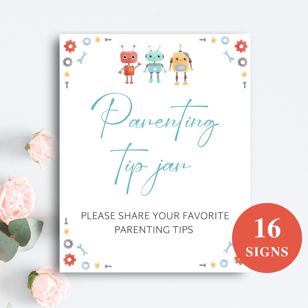 16 Printable Little Robot Baby Shower Table Signs, Cartoon Baby Shower ...