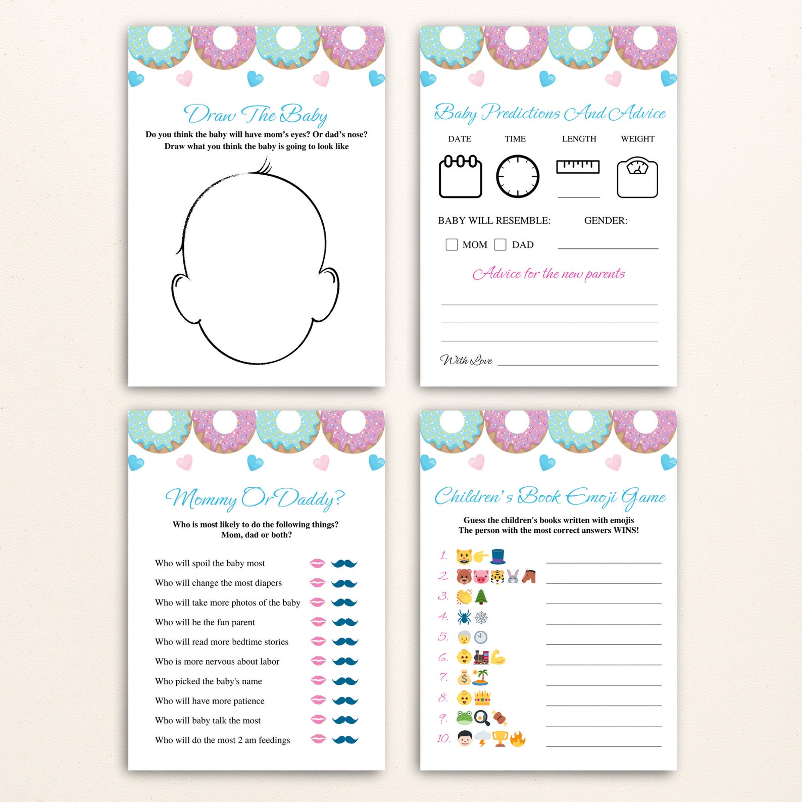 12 Printable Donut Gender Reveal Games: We Donut Know Gender Reveal ...