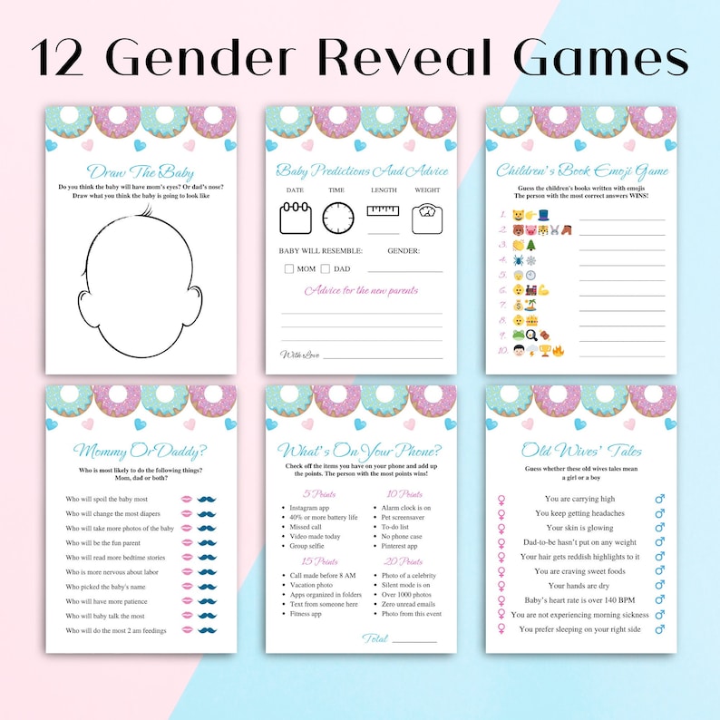 12 Printable Donut Gender Reveal Games: We Donut Know Gender Reveal ...