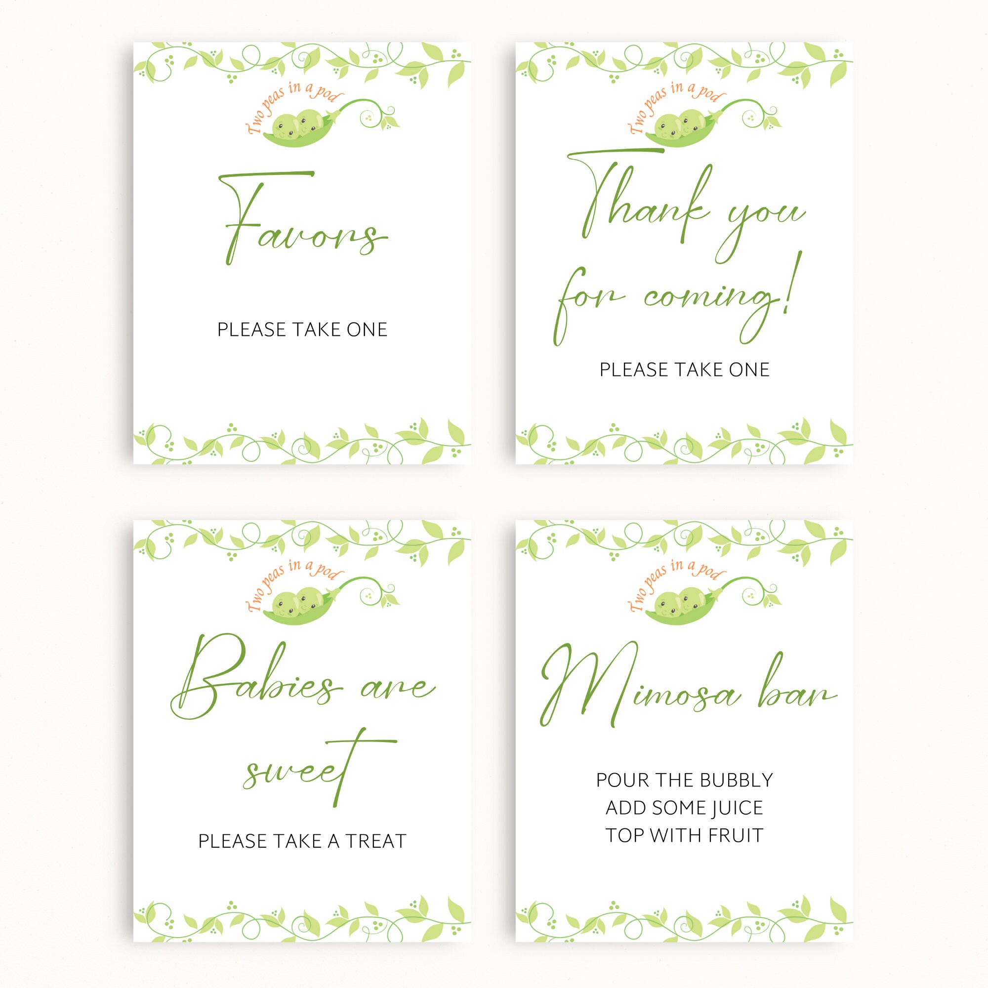 16 Printable Two Peas in A Pod Baby Shower Table Signs 8x10 - Etsy