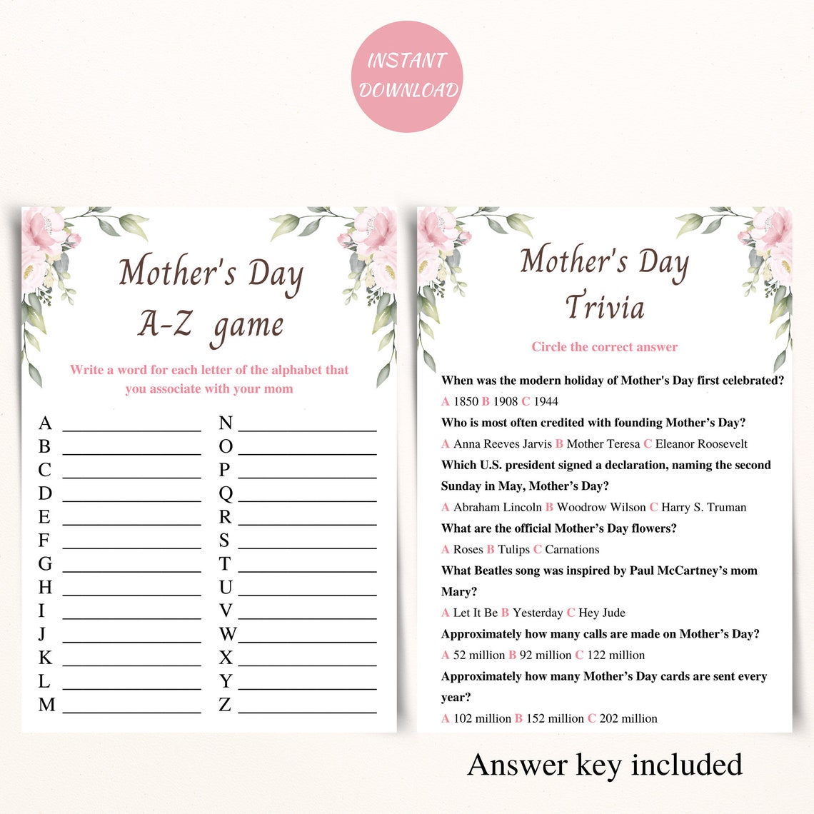 Printable Mothers Day Game Bundle, Mothers Day Games for Mothers Day ...