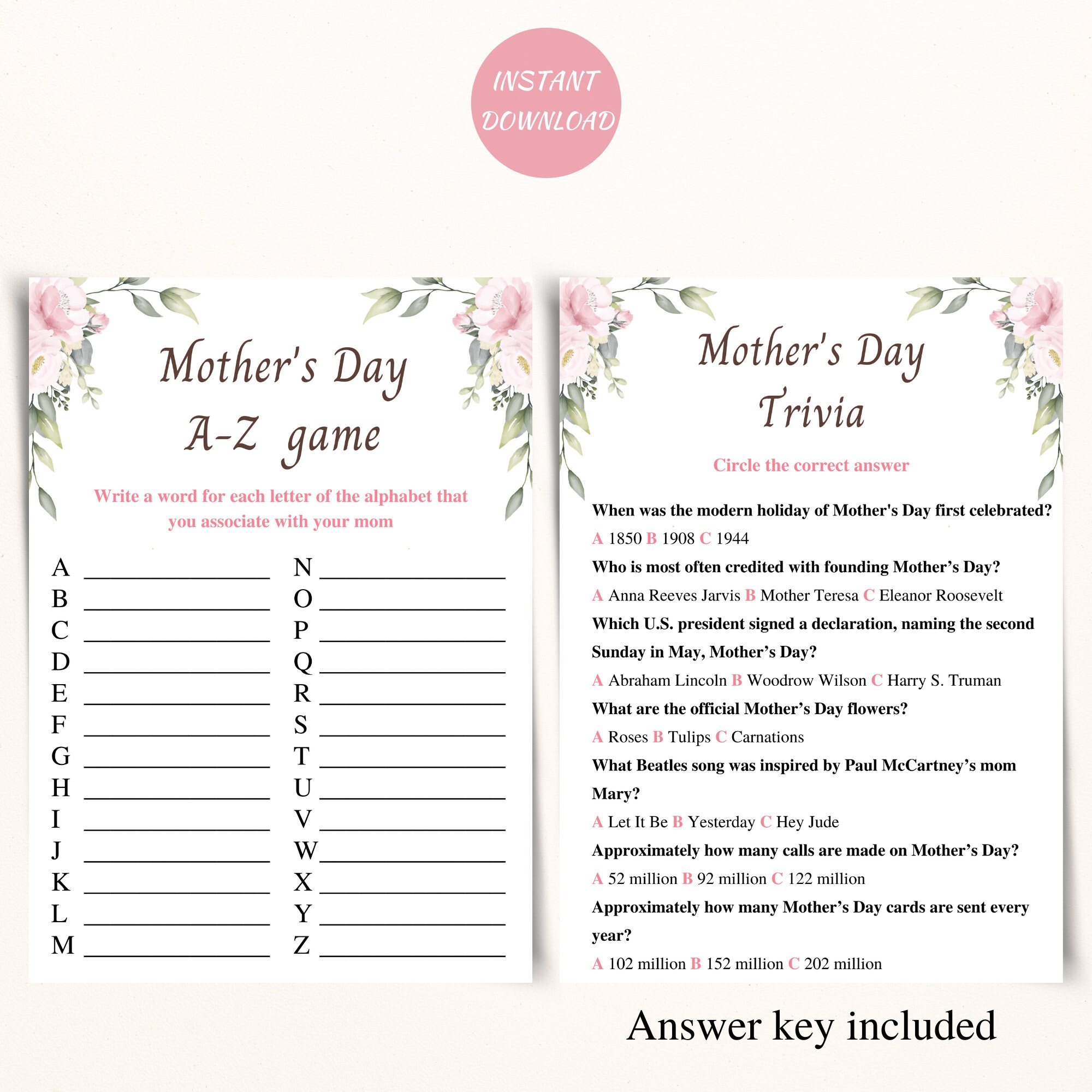 Printable Mothers Day Game Bundle, Mothers Day Games for Mothers Day ...