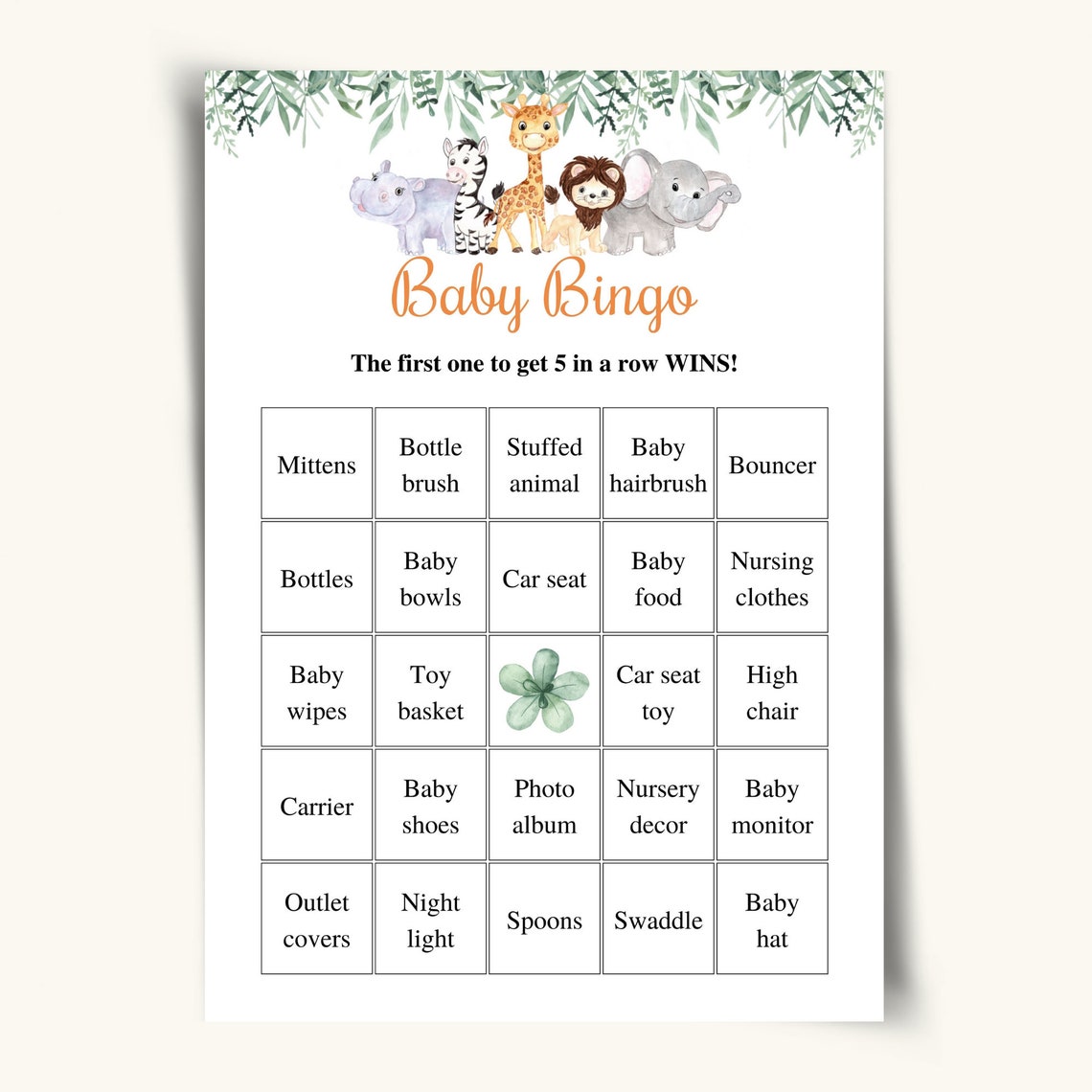 30 Printable Prefilled Baby Shower Bingo Cards, Safari Baby Shower ...