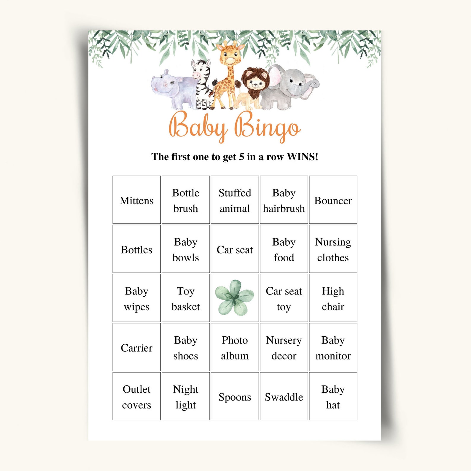 30 Printable Prefilled Baby Shower Bingo Cards, Safari Baby Shower ...