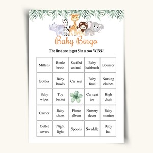 30 Printable Prefilled Baby Shower Bingo Cards, Safari Baby Shower ...