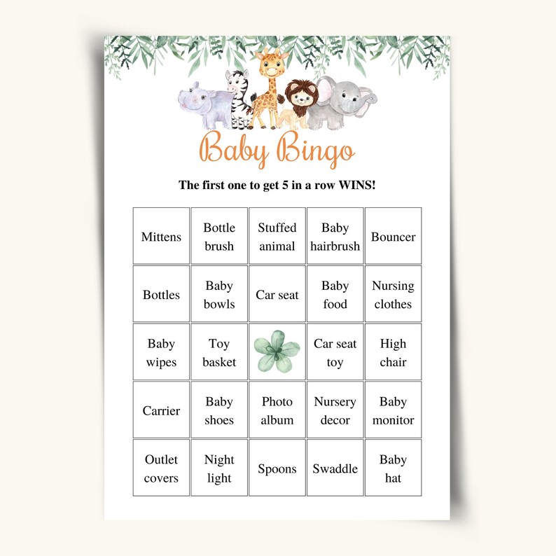 30 Printable Prefilled Baby Shower Bingo Cards, Safari Baby Shower ...
