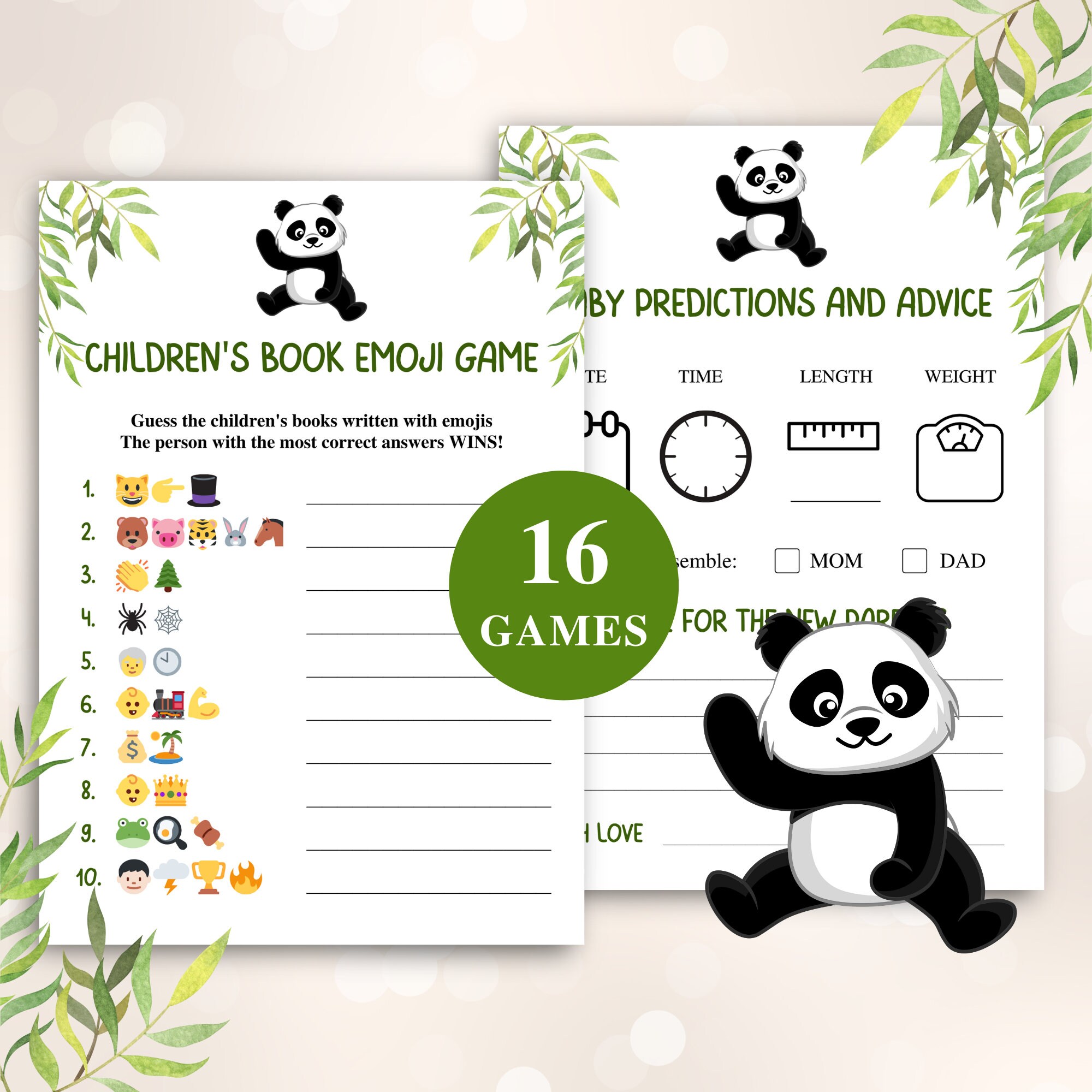 16 Printable Panda Baby Shower Games, Jungle Baby Shower Games, Safari ...
