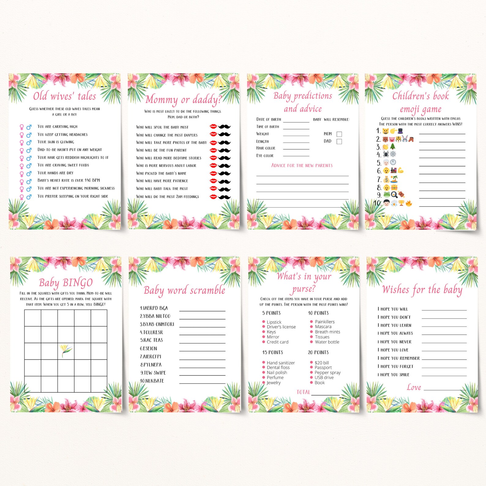 Printable Tropical Baby Shower Games Luau Baby Shower Game - Etsy