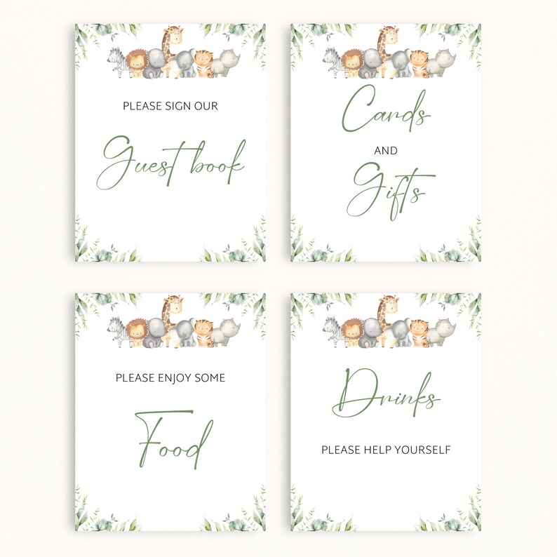 16 Printable Safari Baby Shower Table Signs 8x10 Baby Shower - Etsy