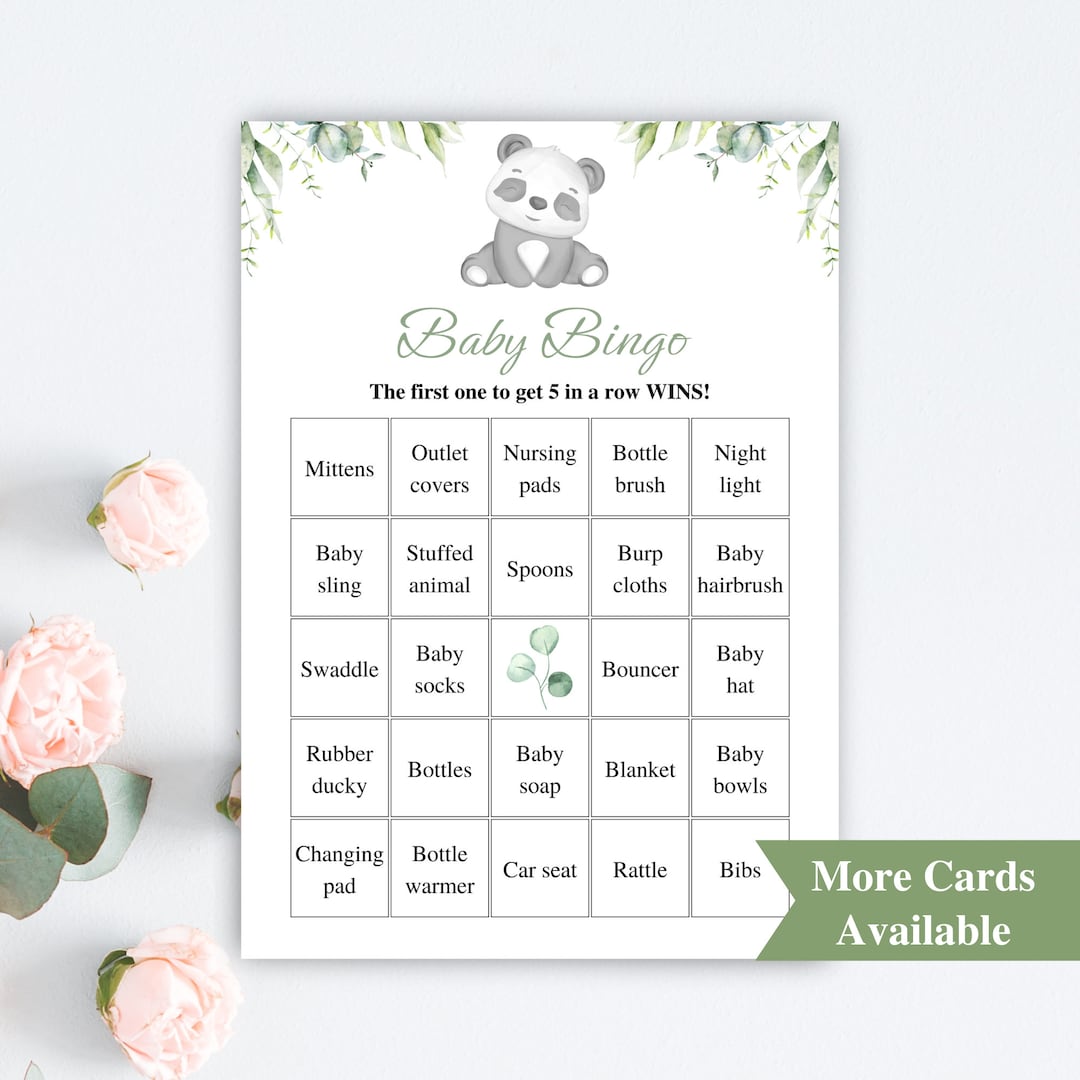 30 Printable Panda Baby Shower Bingo Cards | 5x7'' Prefilled Baby Bingo ...