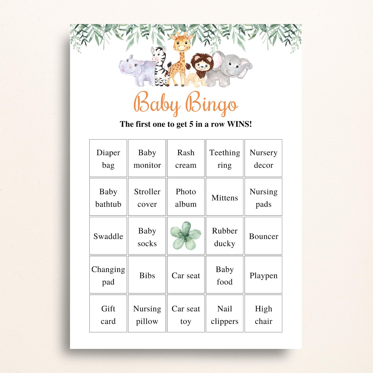 100 Printable Safari Baby Shower Bingo Cards, Prefilled Baby Gift Bingo ...