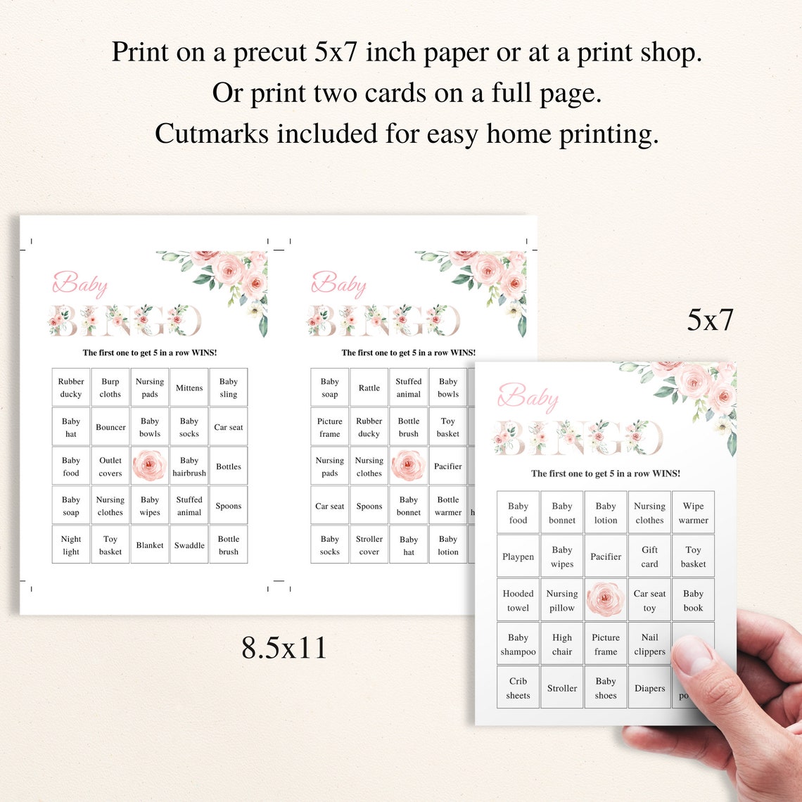 30 Printable Prefilled Baby Shower Bingo Cards, Floral Baby Shower ...