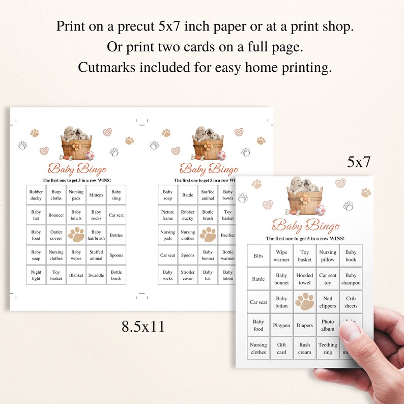30 Printable Puppy Baby Shower Bingo Cards | 5x7'' Prefilled Baby Bingo ...
