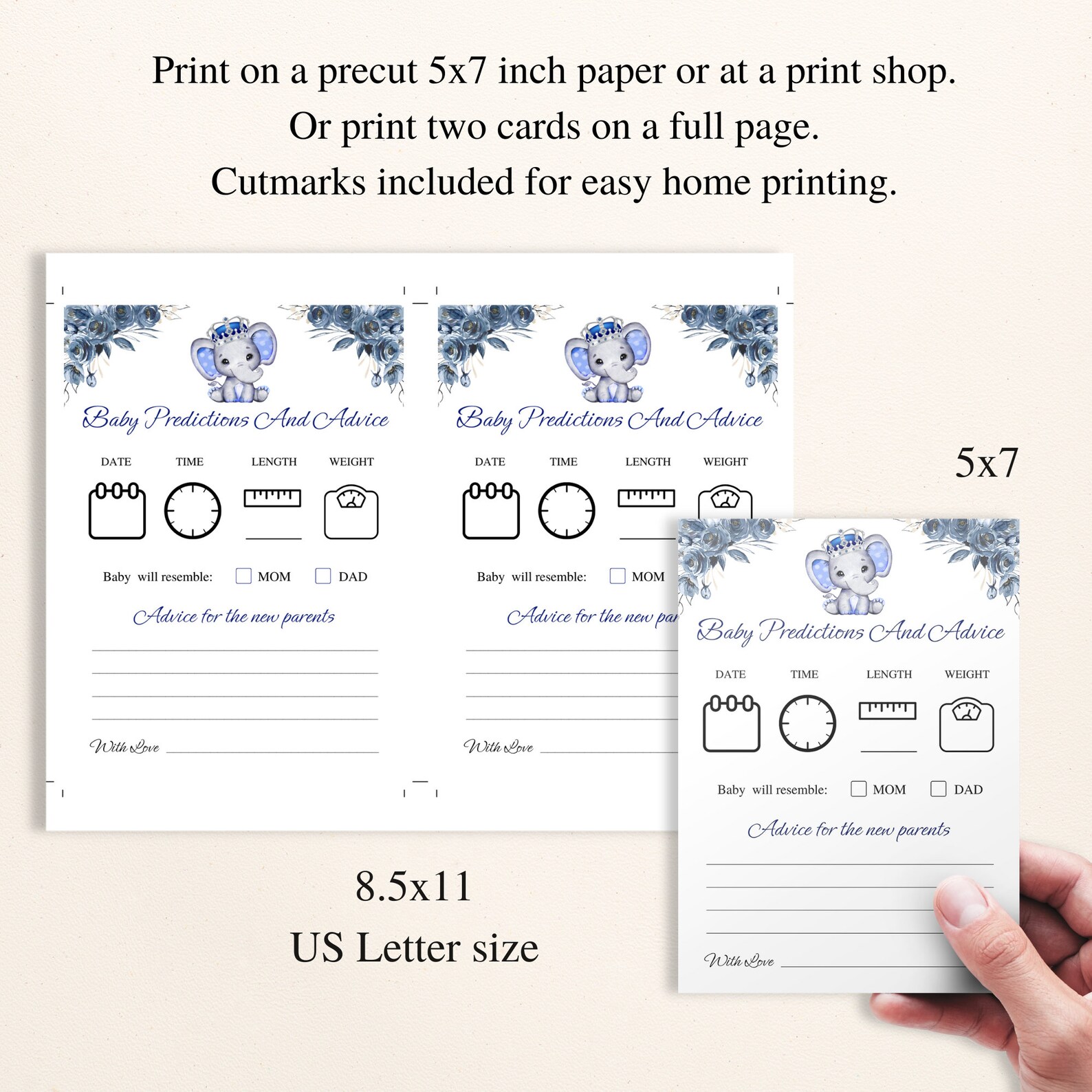 16 Printable Royal Blue Baby Shower Games Boy Elephant Baby Shower Game ...