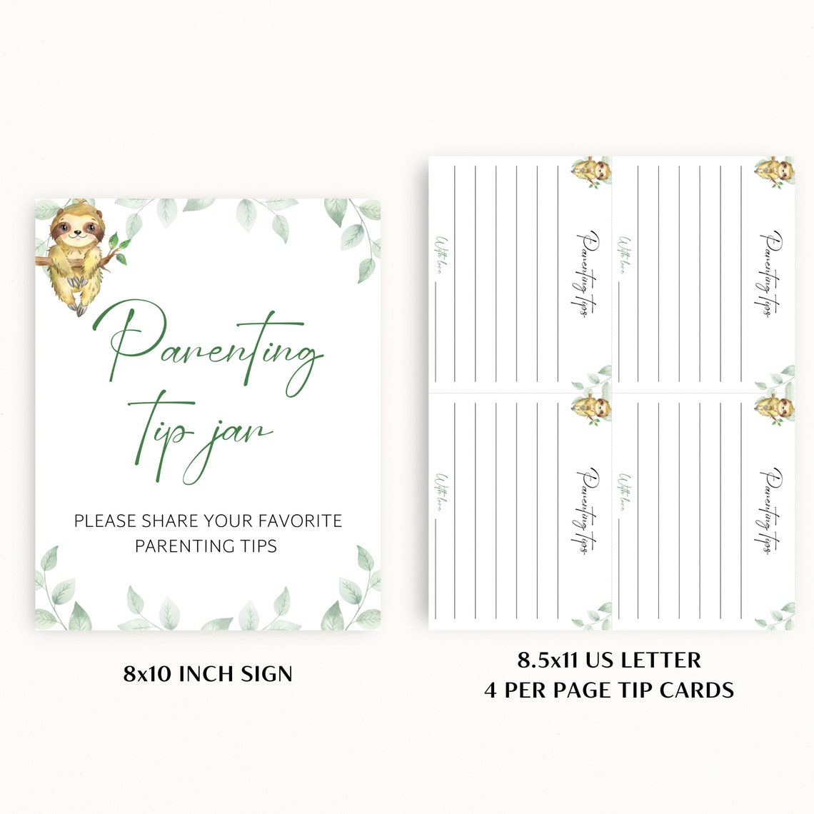 16 Printable Sloth Baby Shower Table Signs, Jungle Baby Shower ...